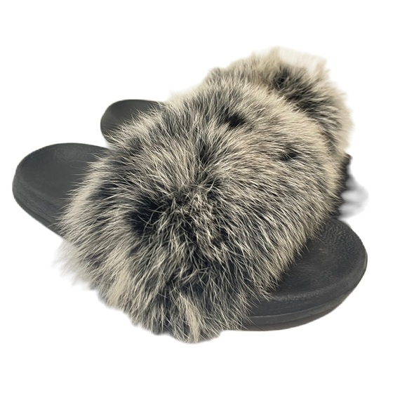 Shoes | Womans Gray Faux Fur Open Toe Sz 1 Cozy Slide Slippers Foam ...